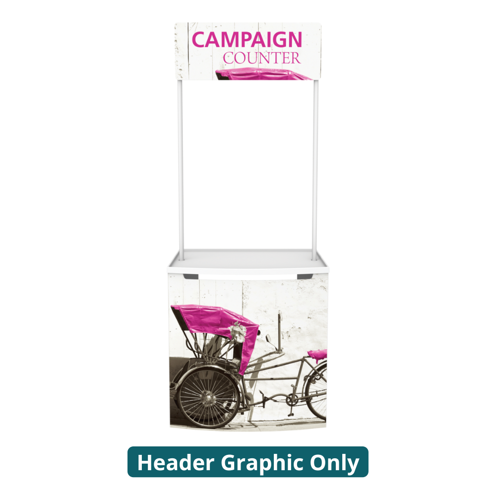 3ft x 7ft Campaign Promotional Counter (Header Graphic Only) – 123Displays